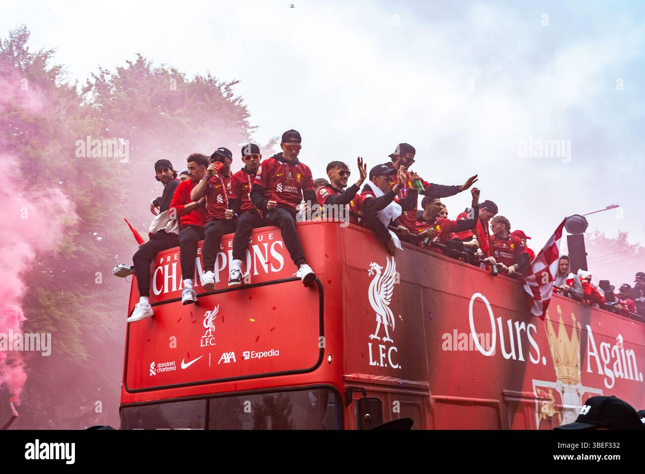 Liverpool FC players during the open bus trophy parade after Liverpool ...
