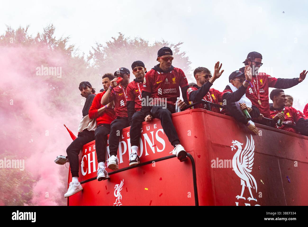 Liverpool FC players during the open bus trophy parade after Liverpool ...