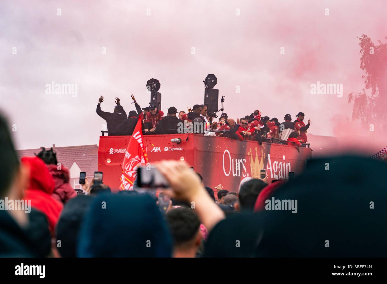 Liverpool FC players during the open bus trophy parade after Liverpool ...