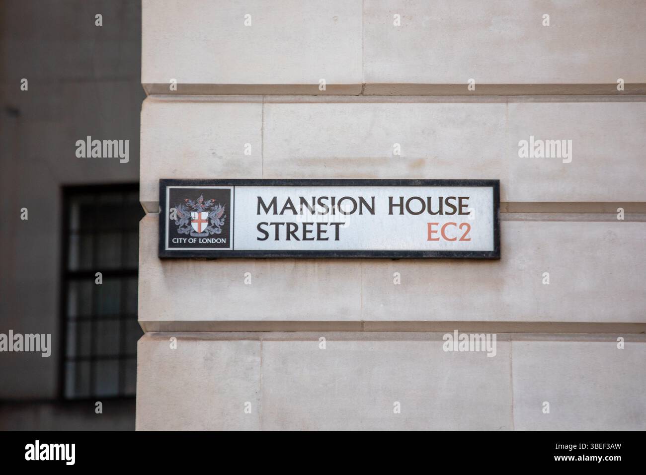 Street sign for Mansion House Street in London, featuring the City of ...