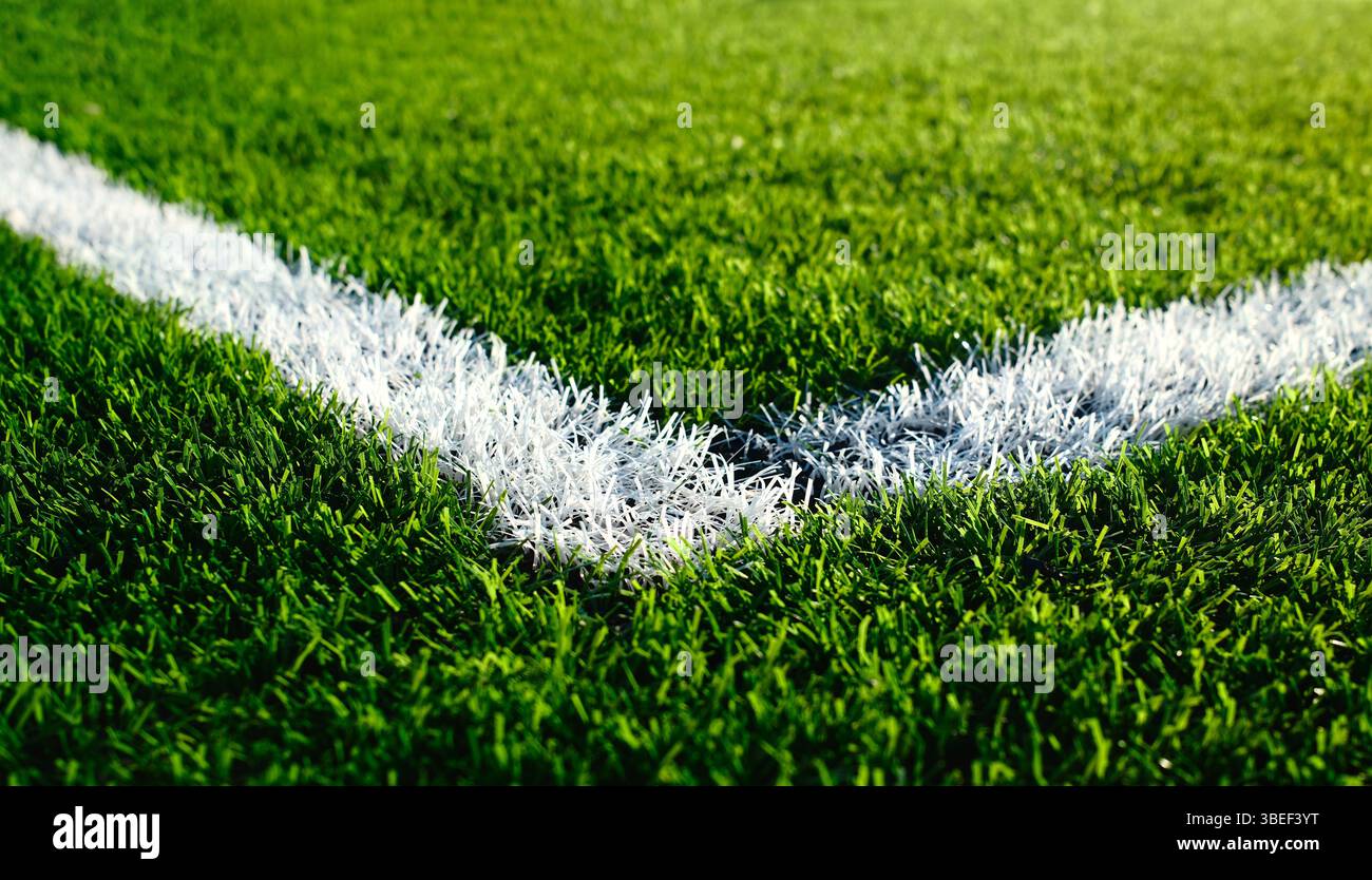 green turf with white painted sports field boundary lines Stock Photo ...
