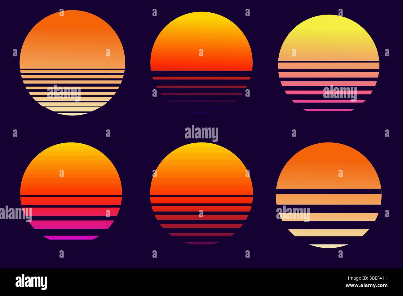 Retro vaporwave sun futuristic sunrise. Cyberpunk geometric planet ...