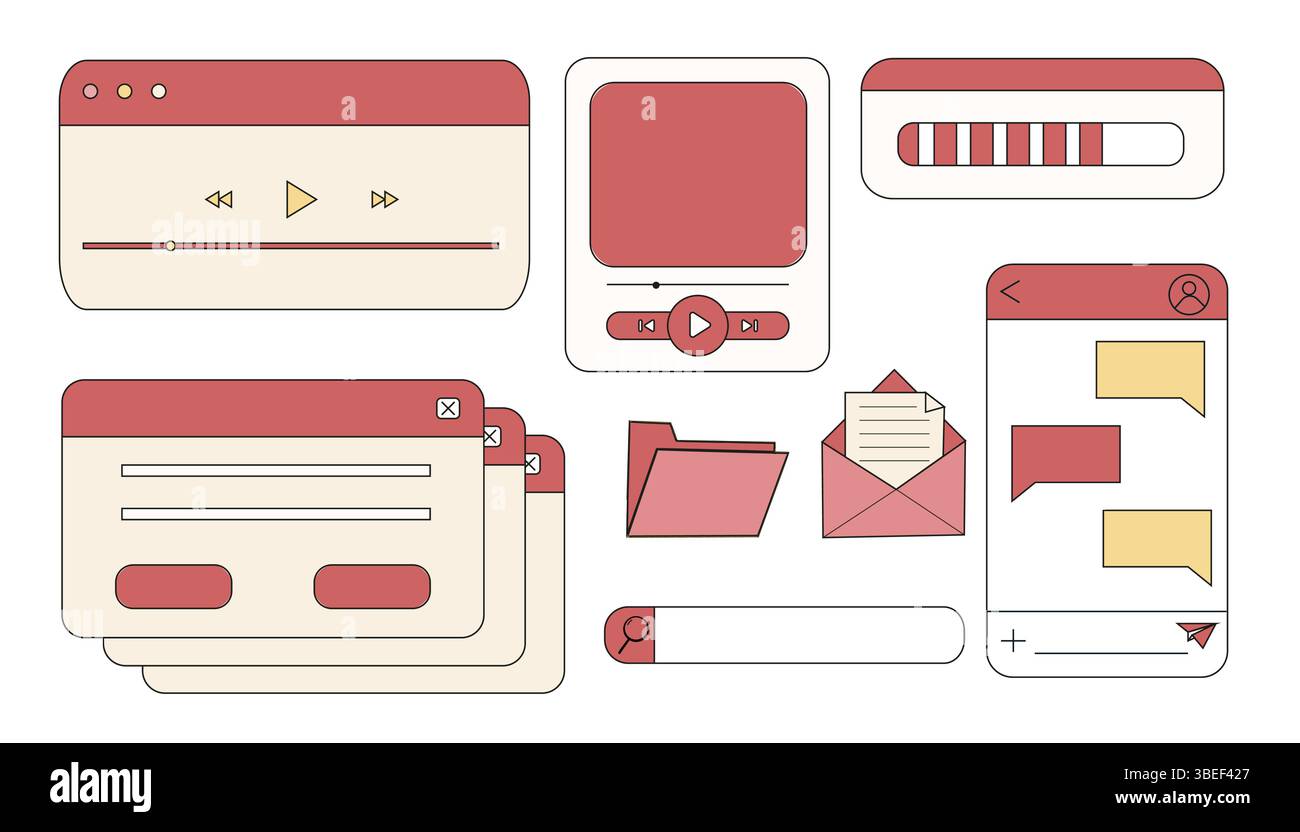 Retro window browser frame y2k interface doodle old border, chat or dialog box, player search ...