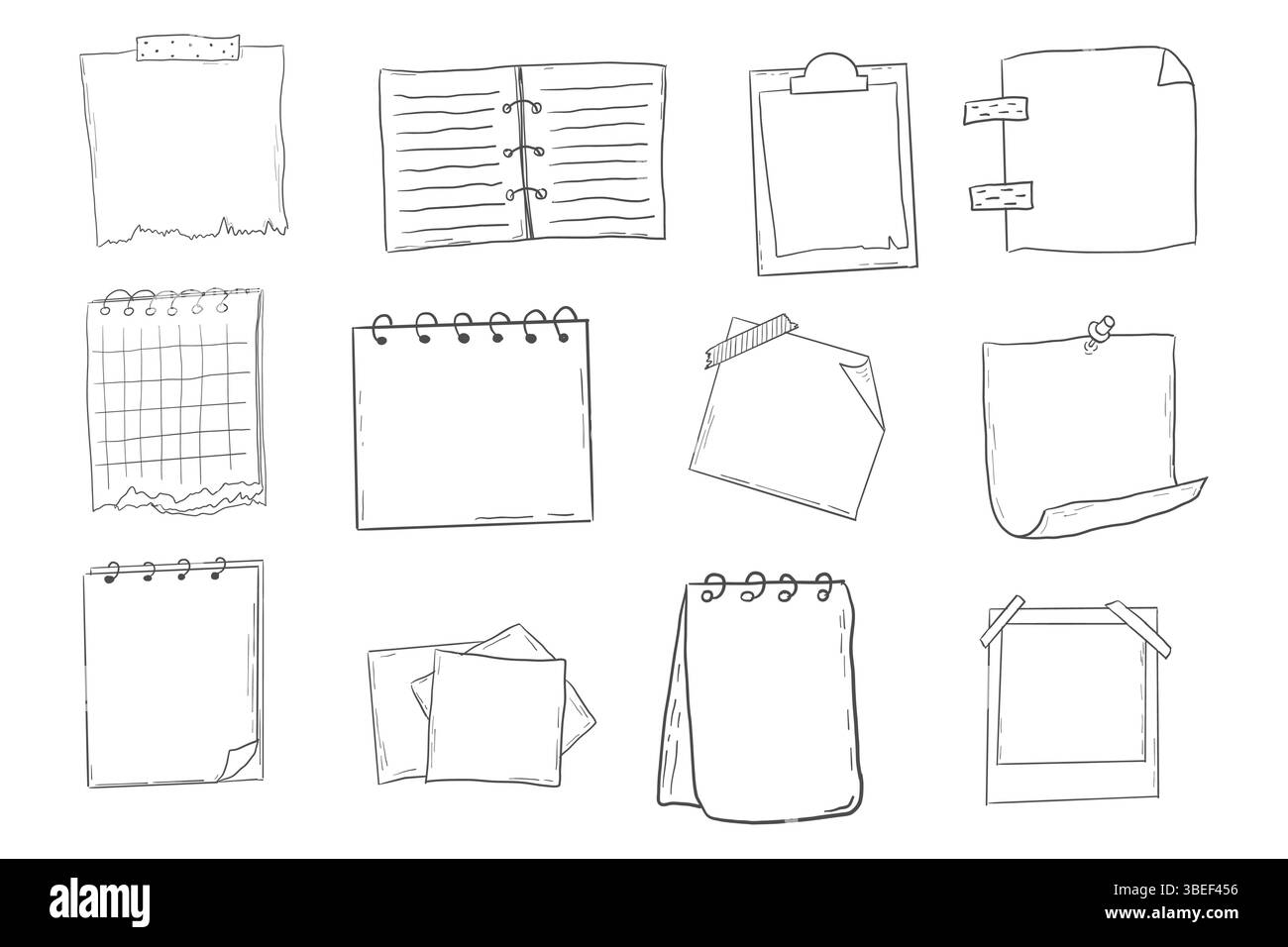 Memo page bullet jourlal note sketch, hand drawn doodle stickers office ...