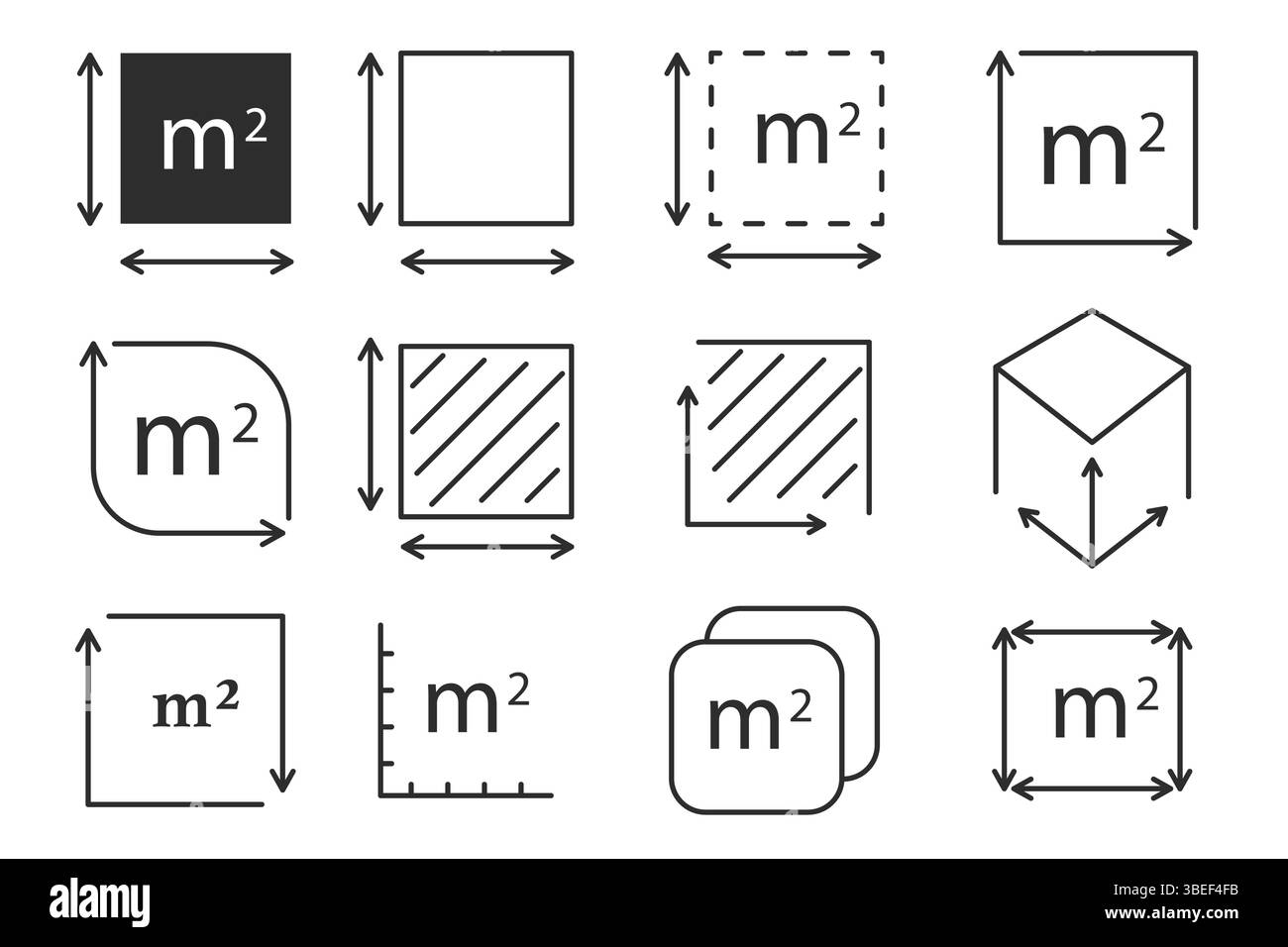 Square meter icon line quantity area, m2 measuring area sign symbol ...