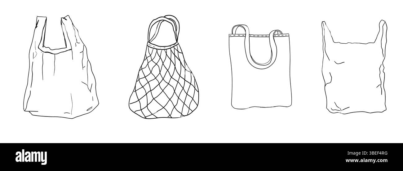 Shopping basket, bag, net shopper supermarket eco casual simple line ...