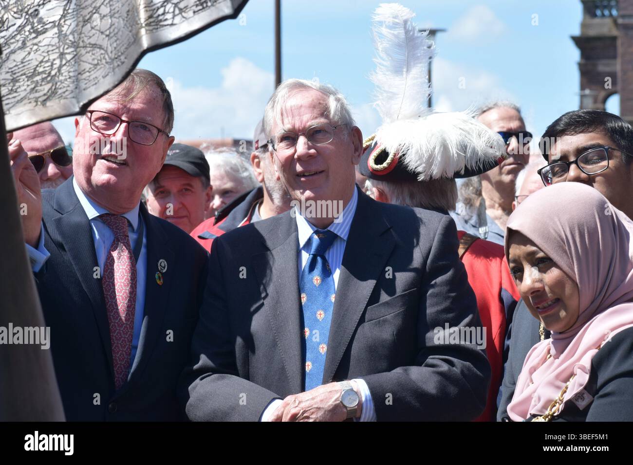 HRH The Duke of Gloucester surveys a statue of engineer Thomas Brassey ...