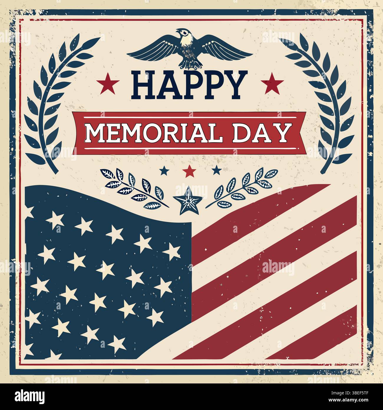 Vintage Memorial Day Poster Vector – Distressed American Flag, Eagle ...