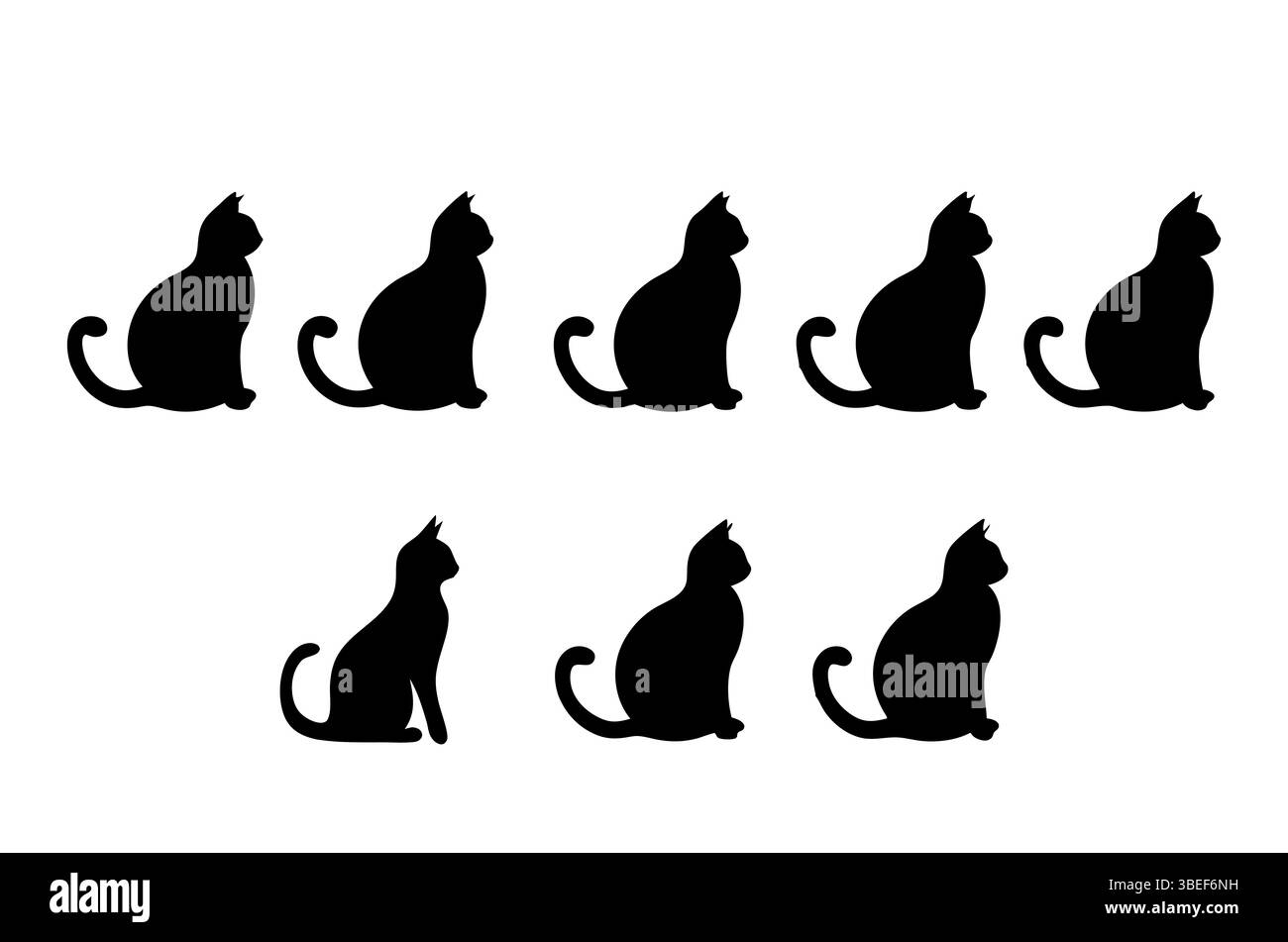 Cat Sitting Poses Silhouettes Vector – Black Feline Outline Clipart for ...
