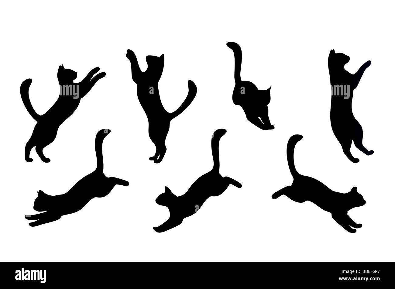 Cat Jumping Poses Silhouettes Vector – Dynamic Feline Motion Clipart ...