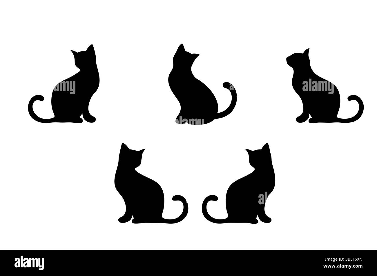 Cat Sitting Poses Silhouettes Vector – Black Feline Outline Clipart for ...