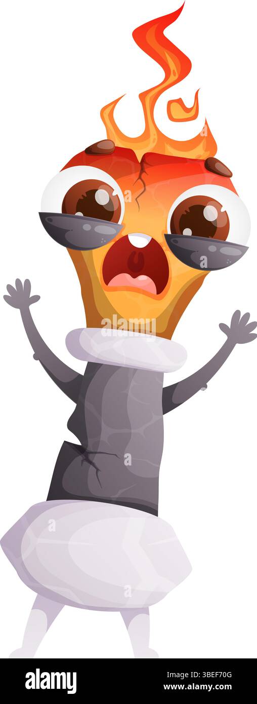 Scared Matchstick Cartoon Character. Animated Flame with Fearful ...