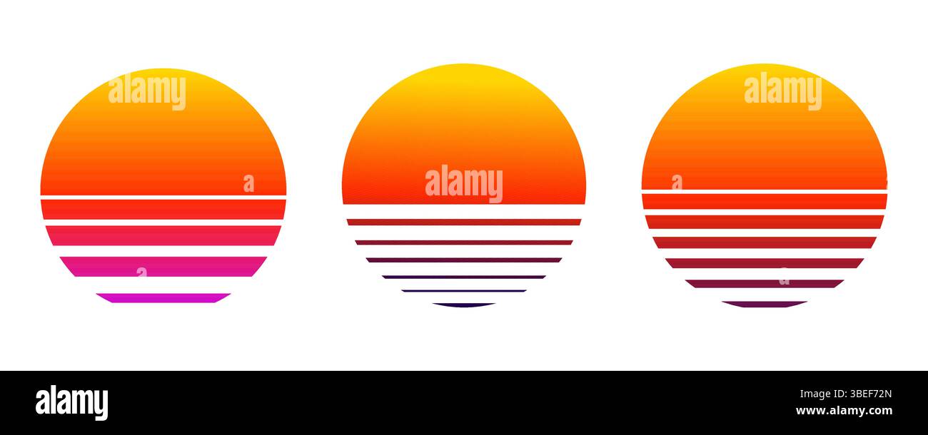 Retro vaporwave sun futuristic sunrise. Cyberpunk geometric planet ...