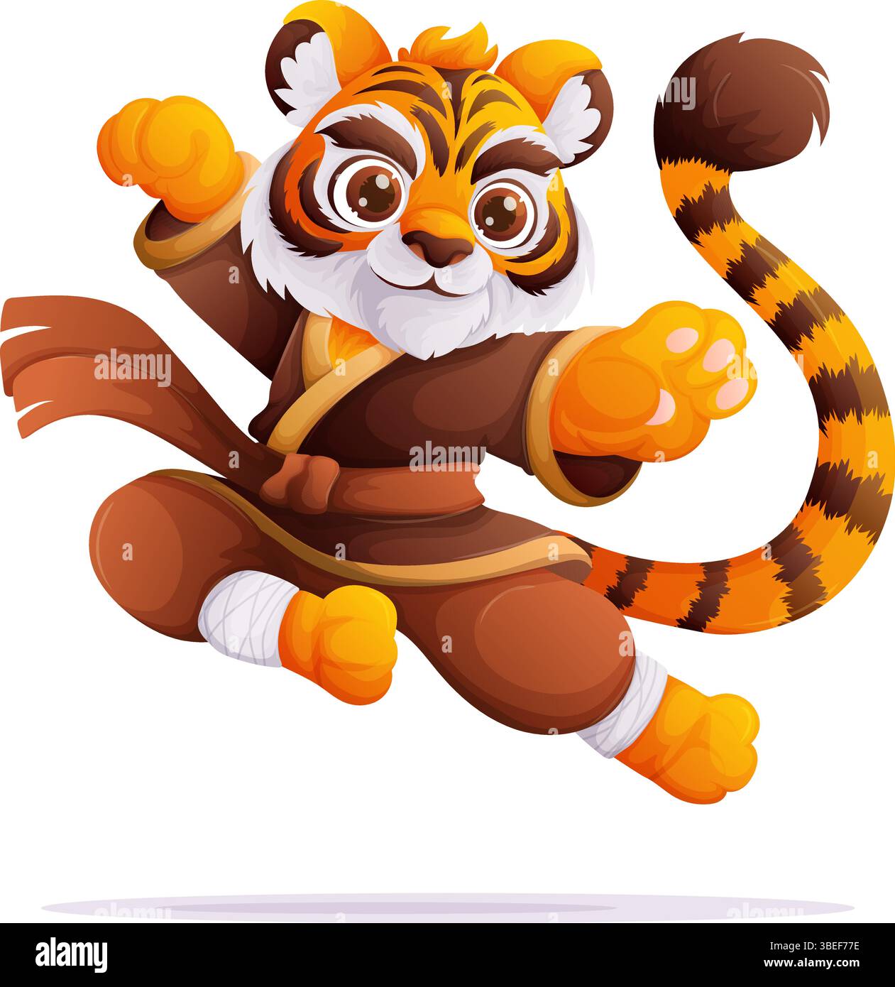 Cartoon Tiger Practicing Martial Arts Cute Tiger in Kung Fu Stance ...