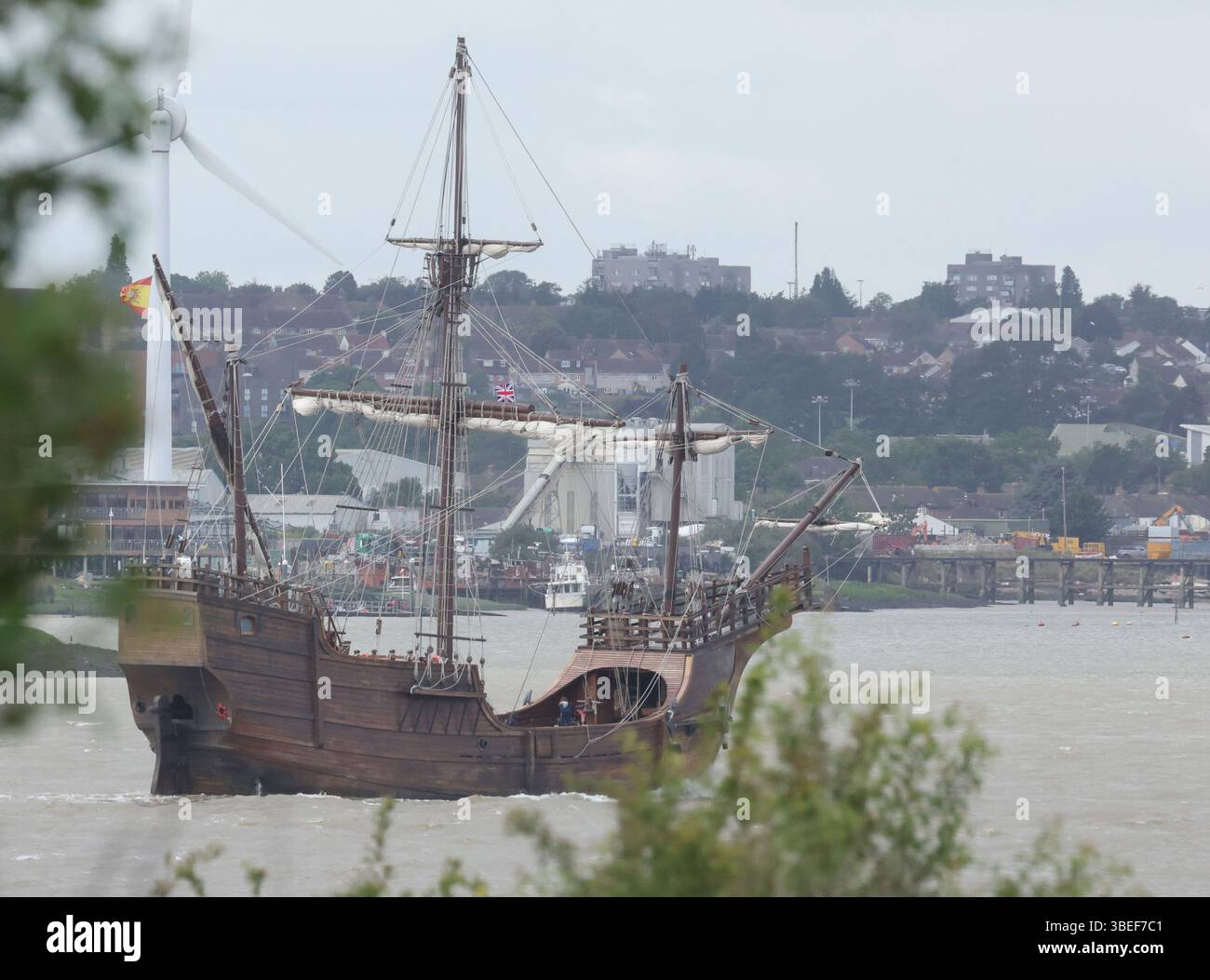 replica of Christopher Columbus' Santa Maria ship going up the River ...