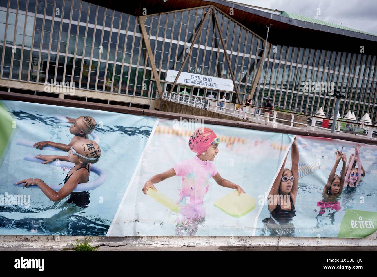 A banner for young peoples' swimming activities outside the pool of the ...