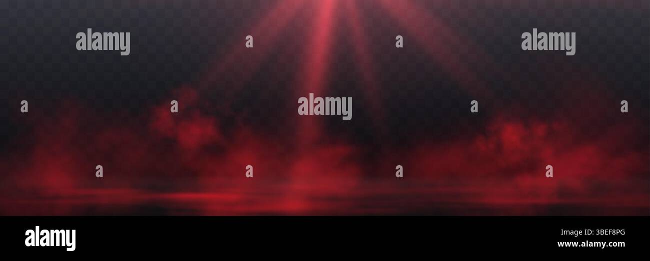 Realistic red smoke or haze, overlay effect on a transparent background ...