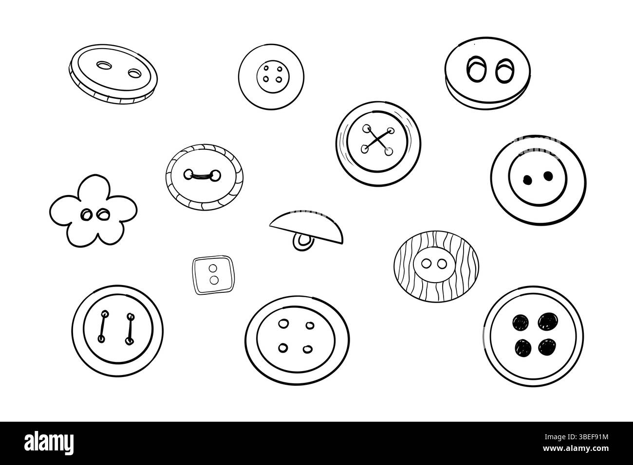 Button sewing item set hand drawn line doodle sketch. Plastic vintage ...