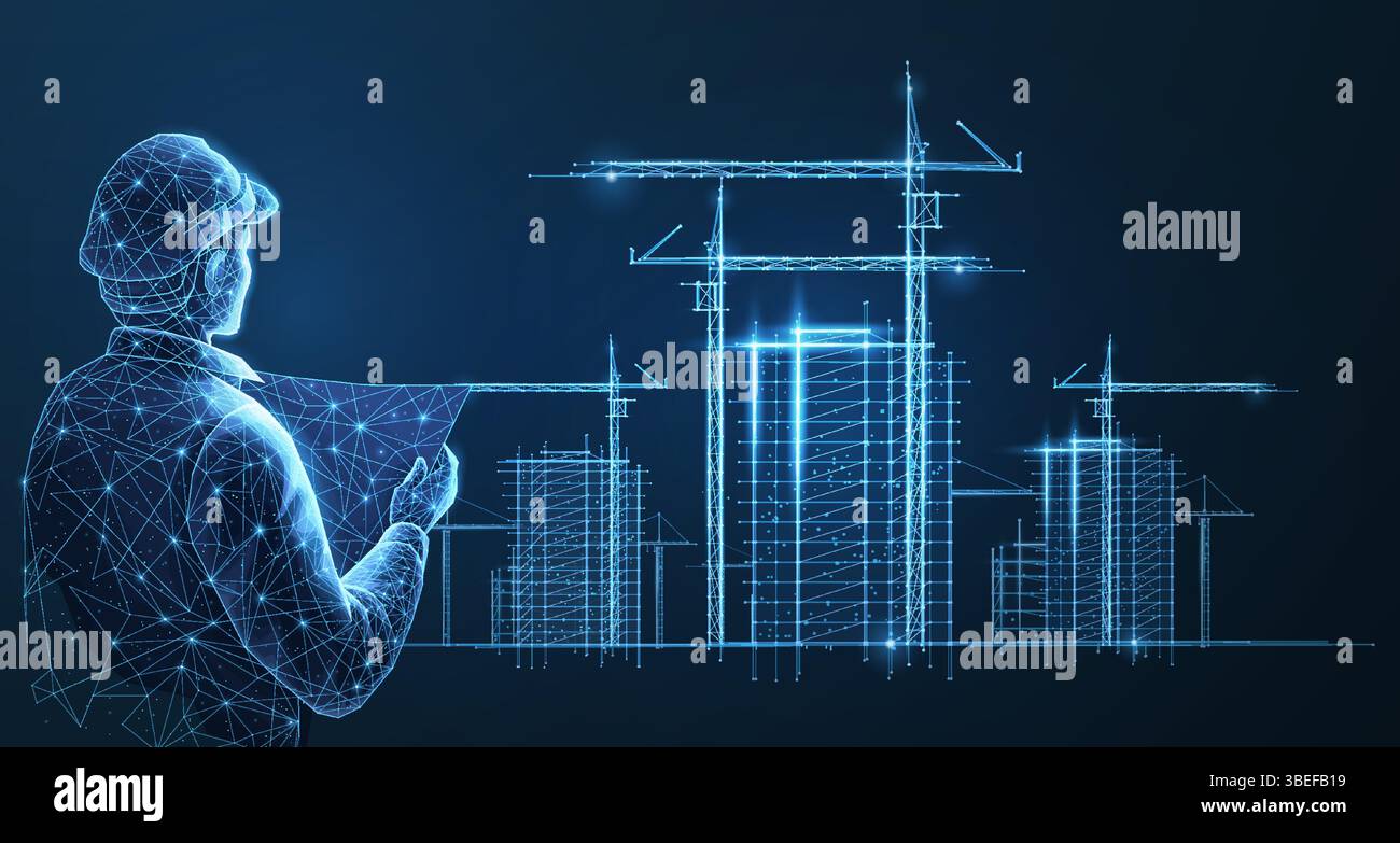 Digital construction site sketch with excavator. Building 3D Printing ...