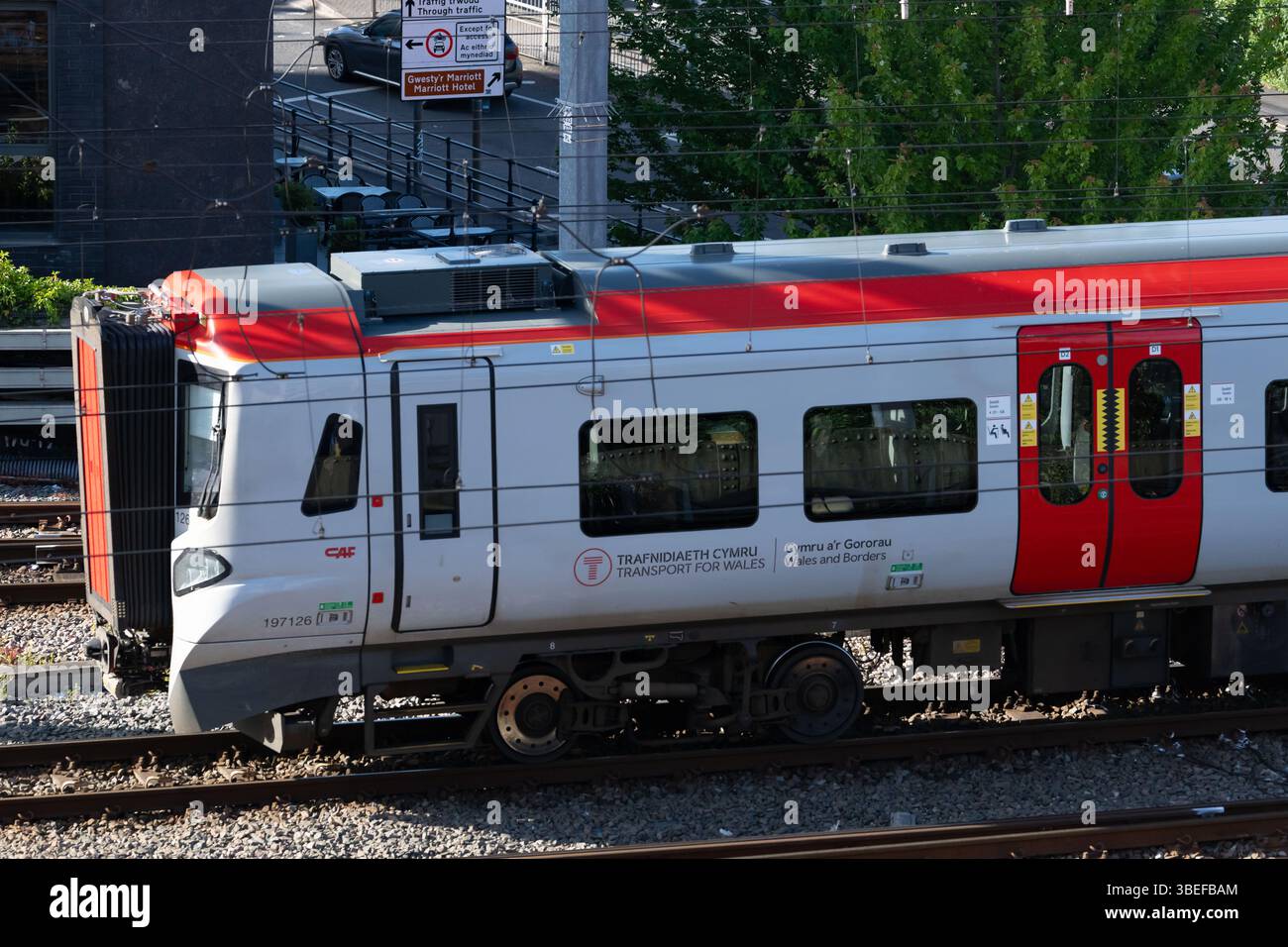 CARDIFF, WALES - MAY 28: Transport for Wales (TFW) train at Cardiff ...