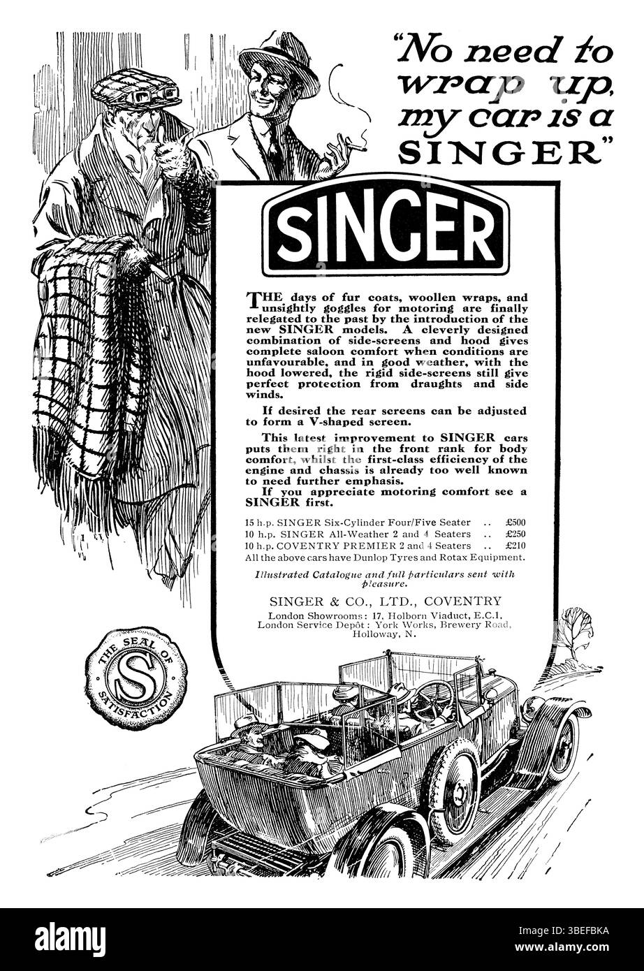 1923 British advertisement for Singer motor cars Stock Photo - Alamy