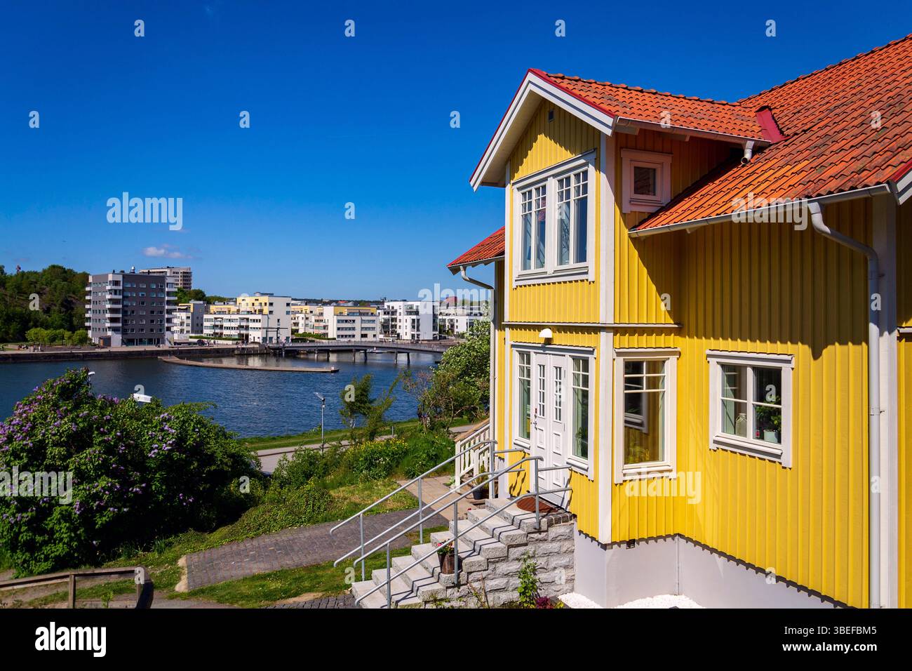 Picturesque colony of old small wooden historic houses on the ...
