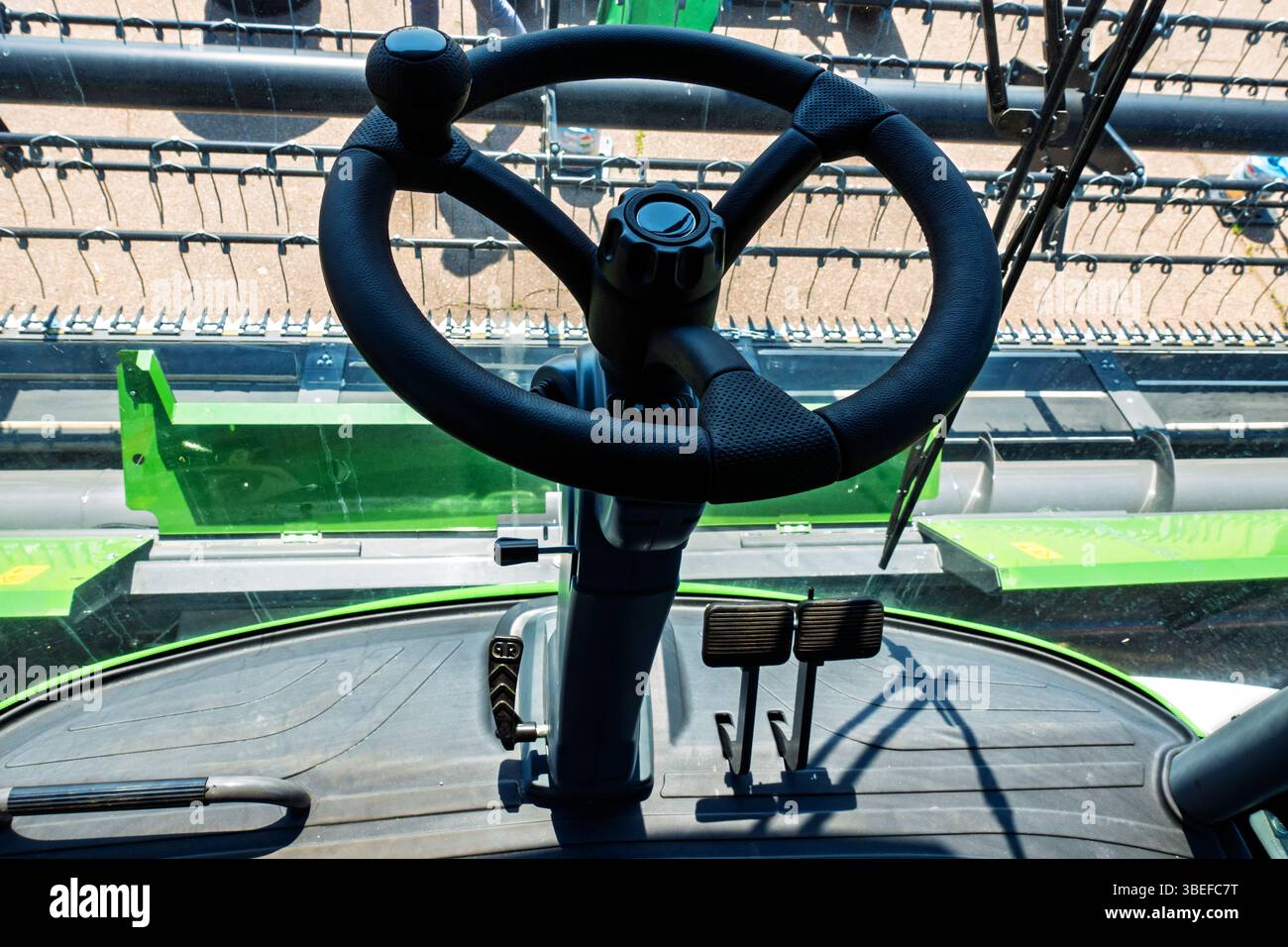 Steering Wheel Perspective Inside Modern Agricultural Combine Harvester ...