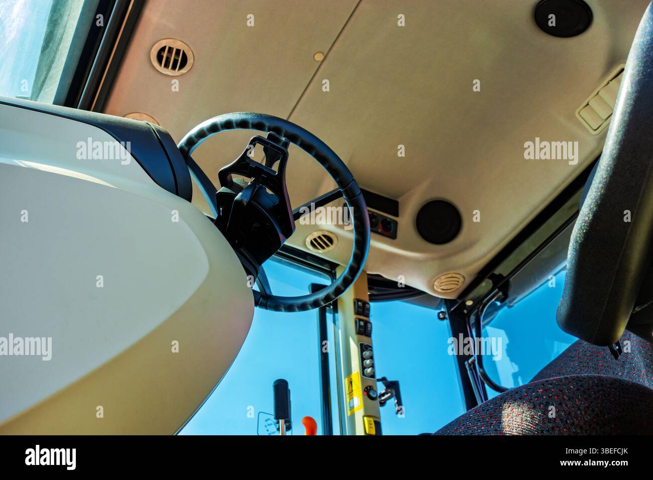 Interior of Agricultural Tractor Cabin with Steering Wheel and Controls ...