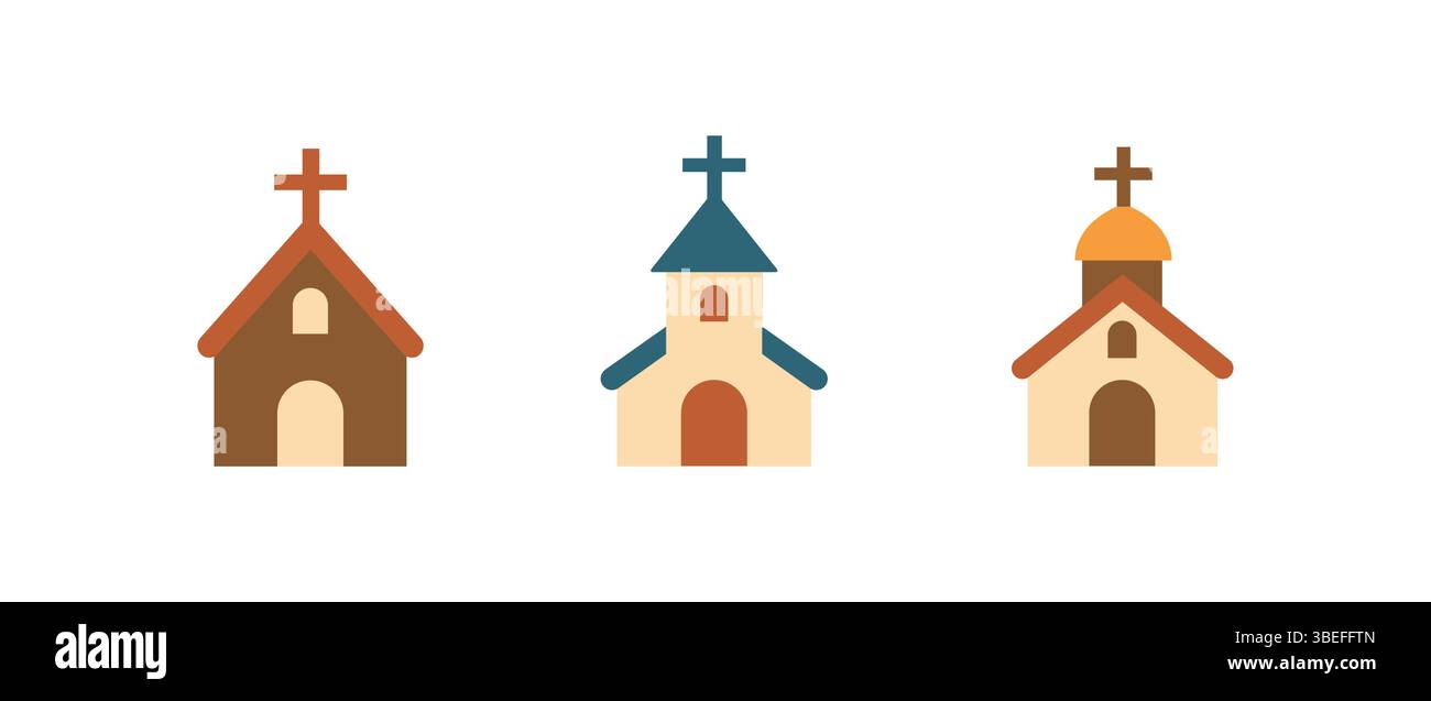Vector church building chapel flat icon. Christian church building ...