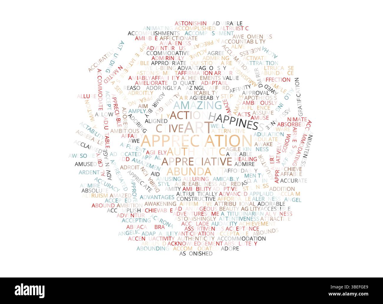 Colorful circular word cloud featuring positive personality traits and ...
