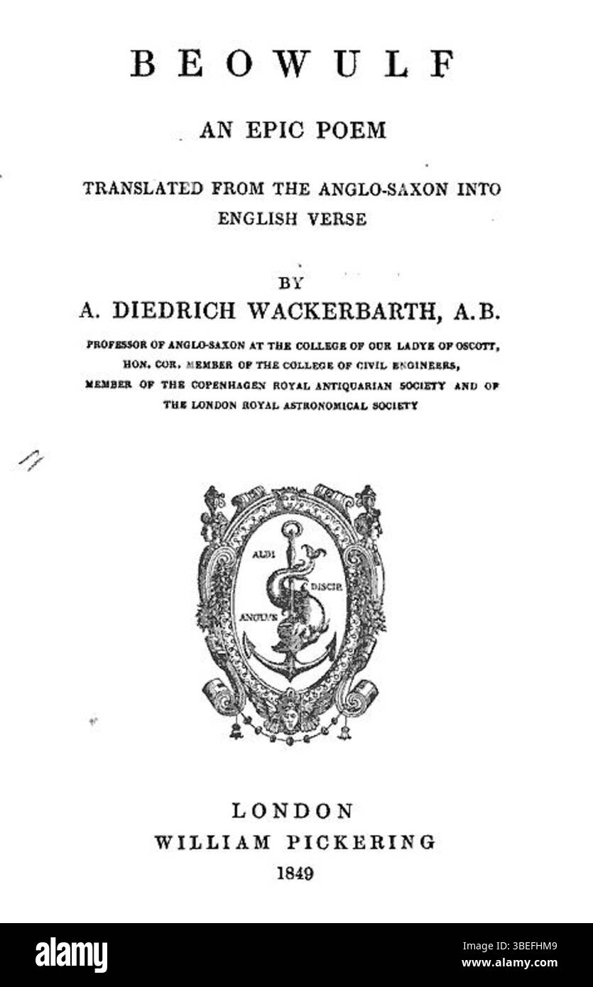 The title page of 'Beowulf: An Epic Poem' by A. Diedrich Wackerbarth ...