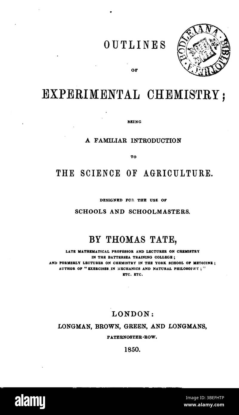 The title page of Thomas Tate's 1850 book, *Outlines of Experimental ...