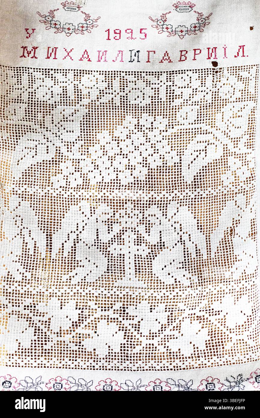 historical hand-embroidered plot on linen. Nationality and traditions ...