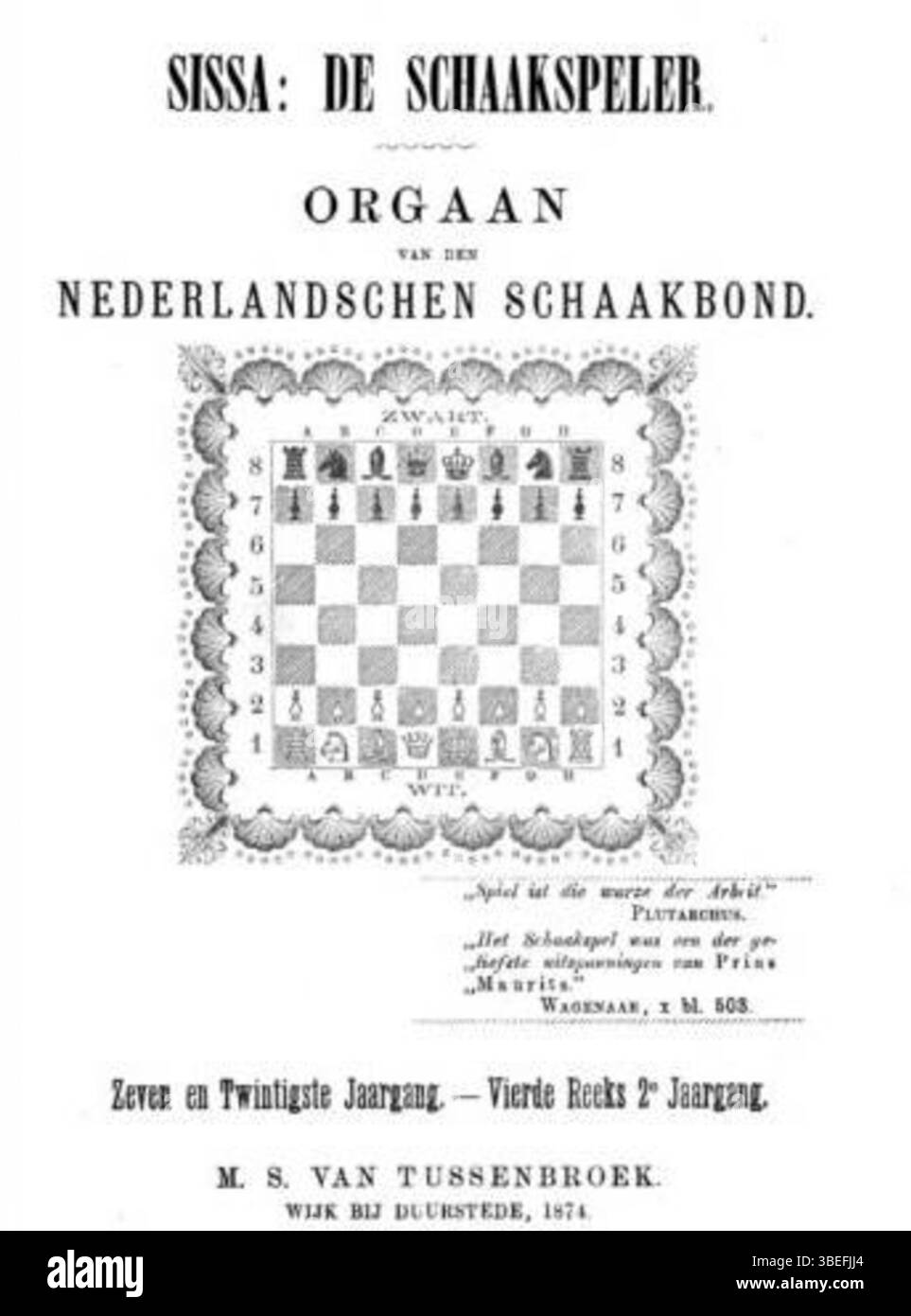 The *Sissa* chess magazine, designed in 1874, is a Dutch publication ...
