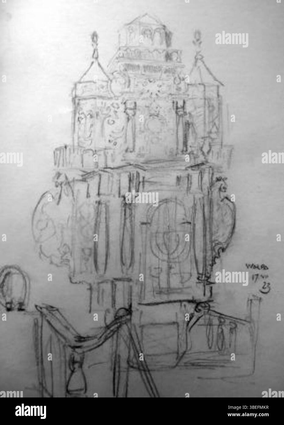 This 1923 drawing by Józef Jodkowski depicts the Aron ha-Kodesh (Holy ...