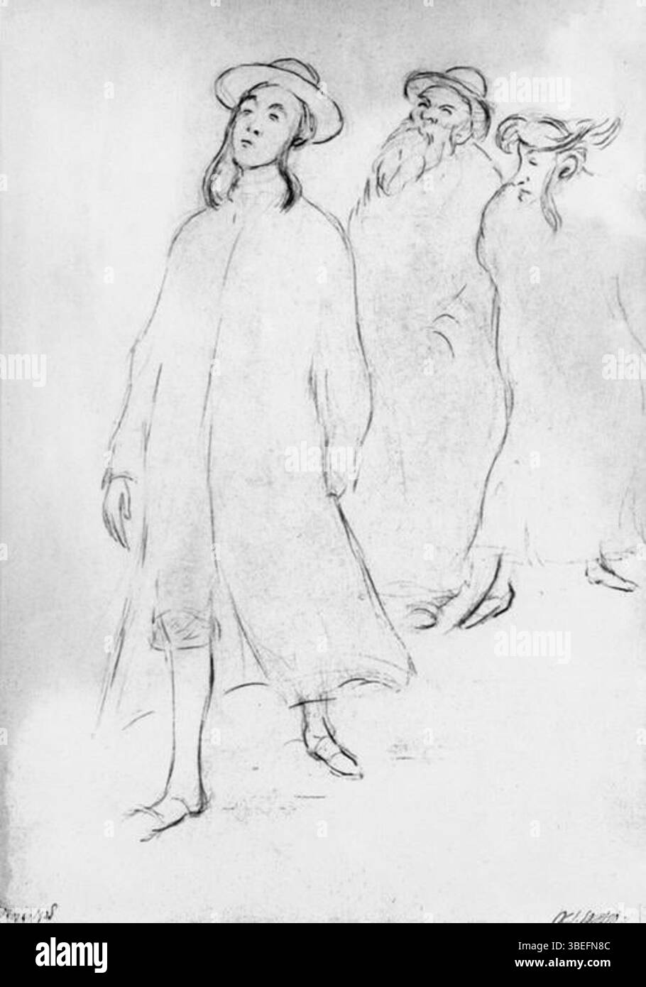 1928 drawing by Viktor Erdei portraying a young rabbi with a ...