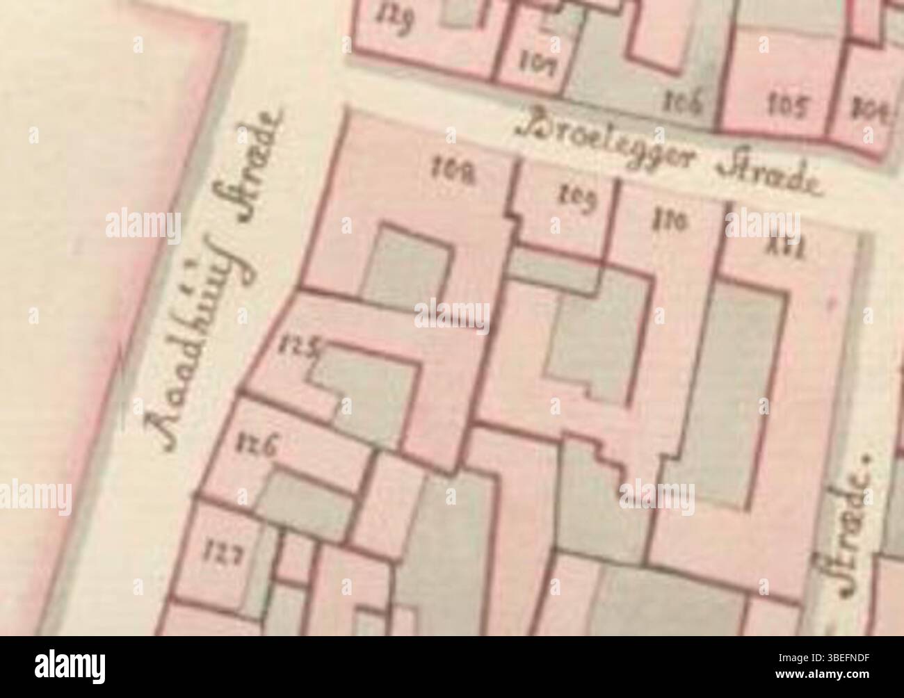 Detail from Christian Gedde’s 1757 map of Copenhagen’s Snarens Kvarter ...
