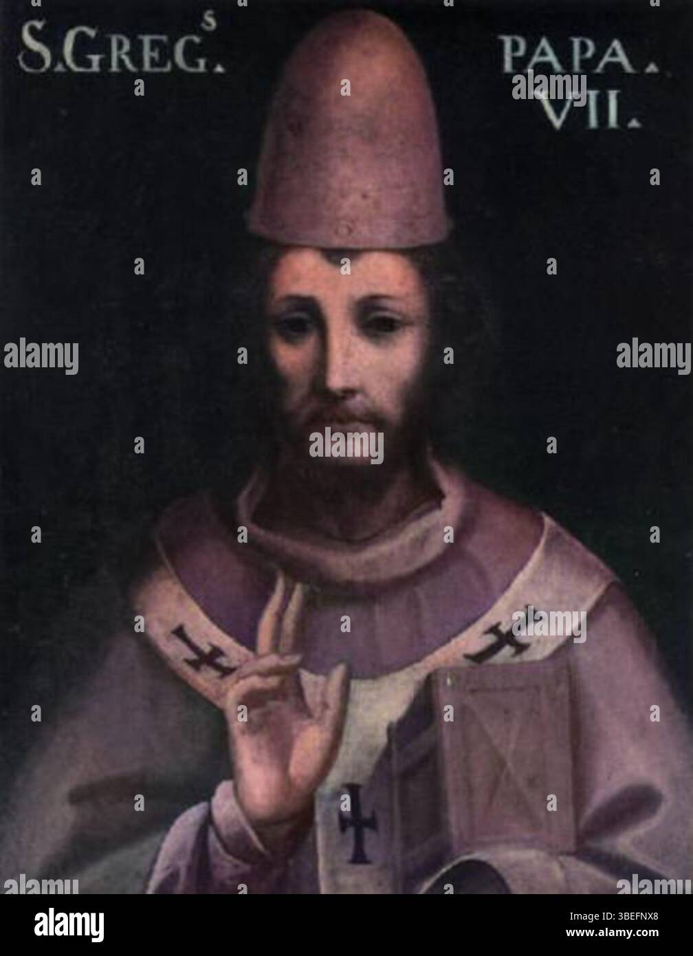 This 15th-century image represents Pope Gregory VII, captured by ...