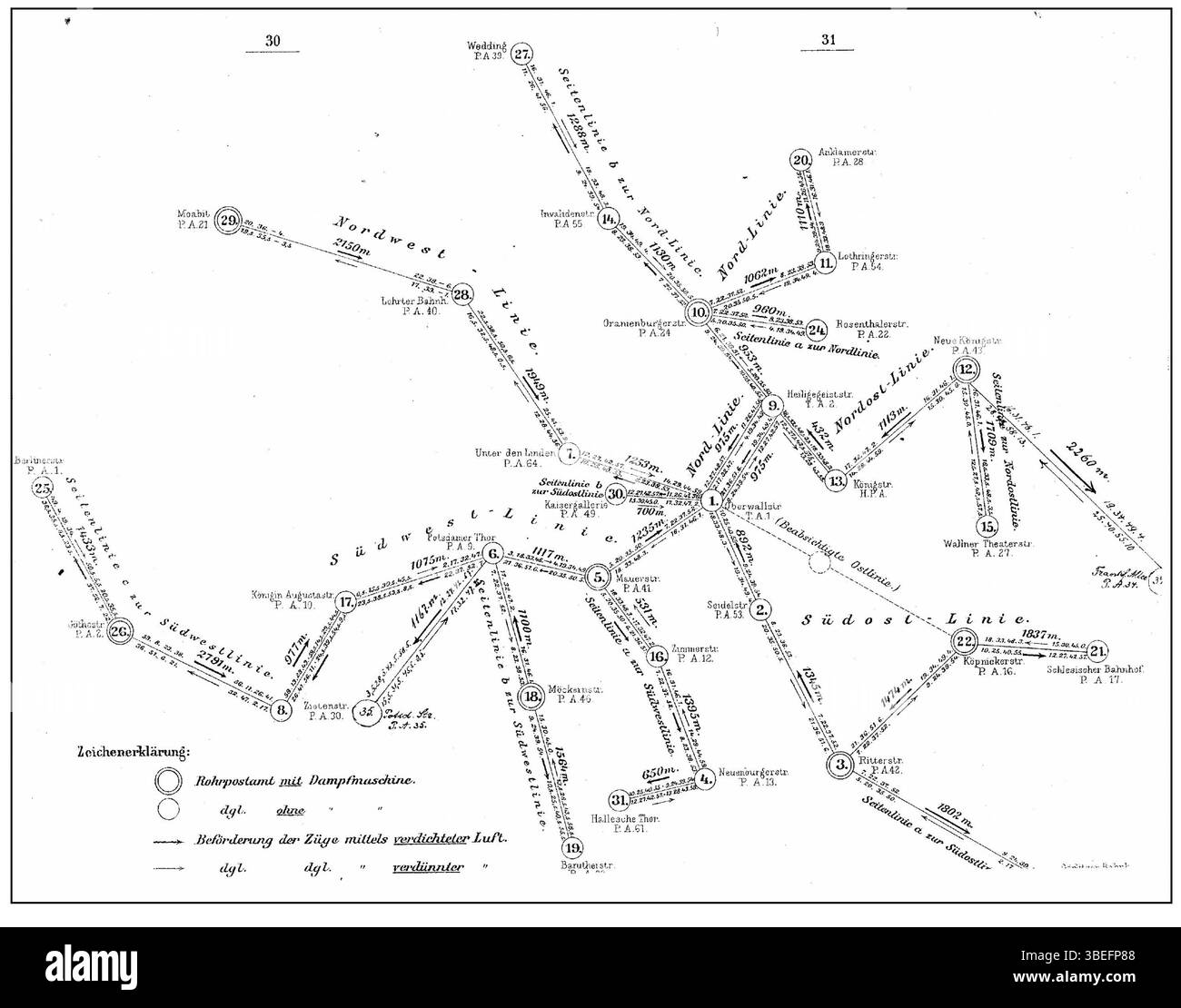 This image depicts the Berlin pneumatic post network, developed in 1885 ...