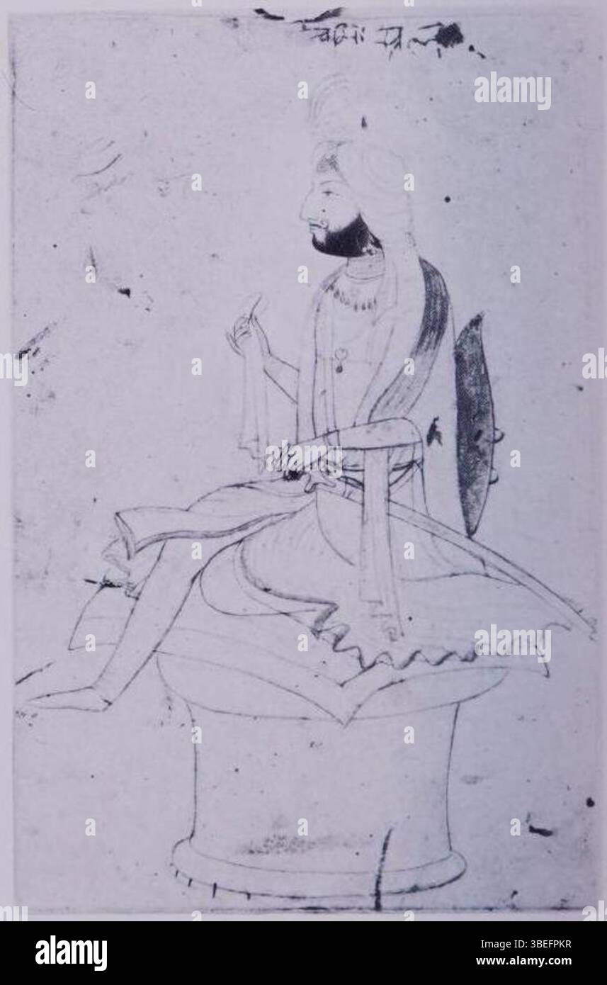 This painting depicts Raja Hira Singh of the Sikh Empire, seated ...