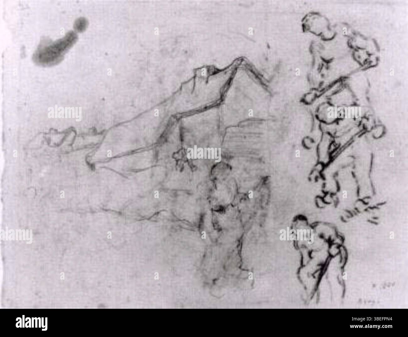 This 1884 sketch by Vincent van Gogh depicts a cottage and figures ...