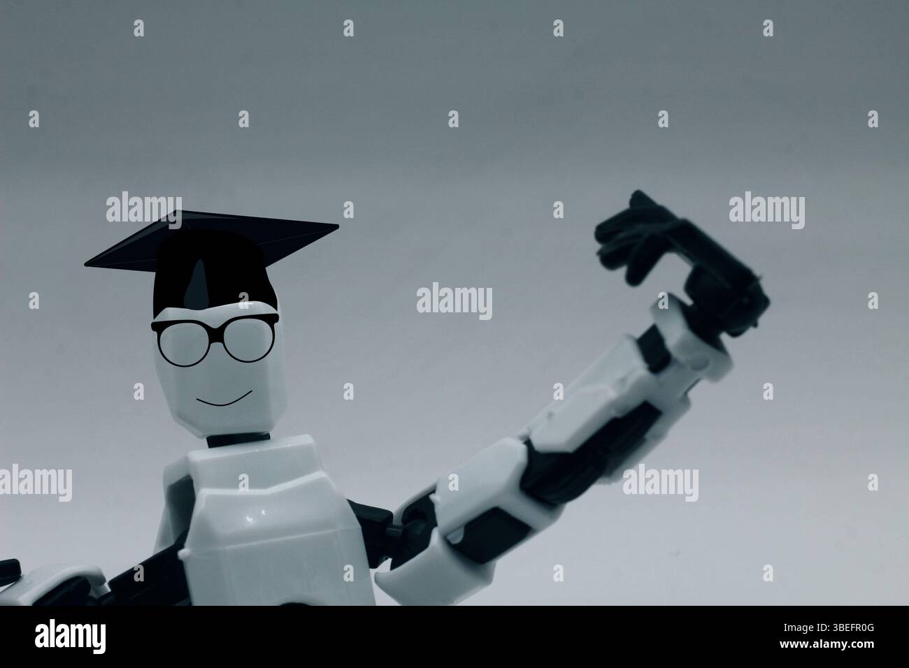 Cute futuristic little robot wearing a graduation cap, robot, cute ...
