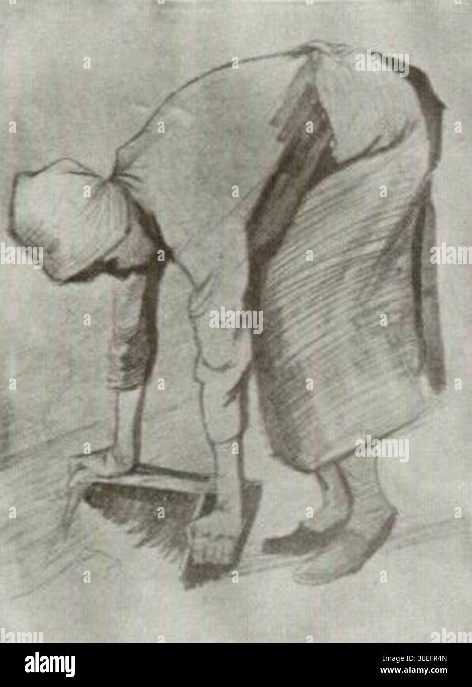 This 1882 painting by Vincent van Gogh depicts a woman bending forward ...