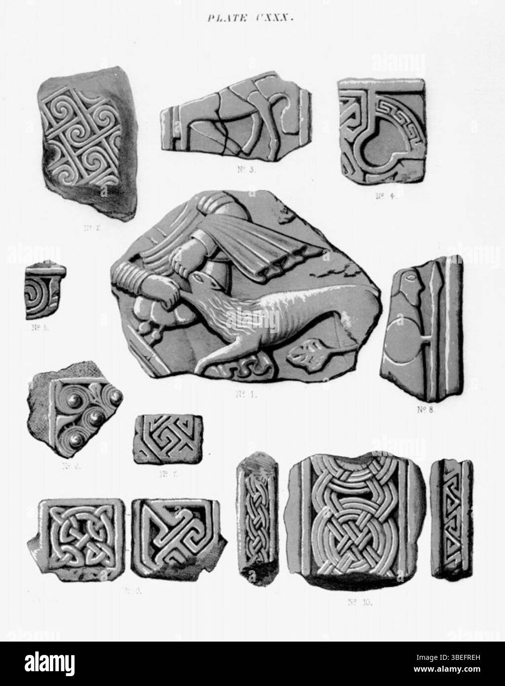 This engraving by Andrew Gibb from 1856 illustrates thirteen fragments ...