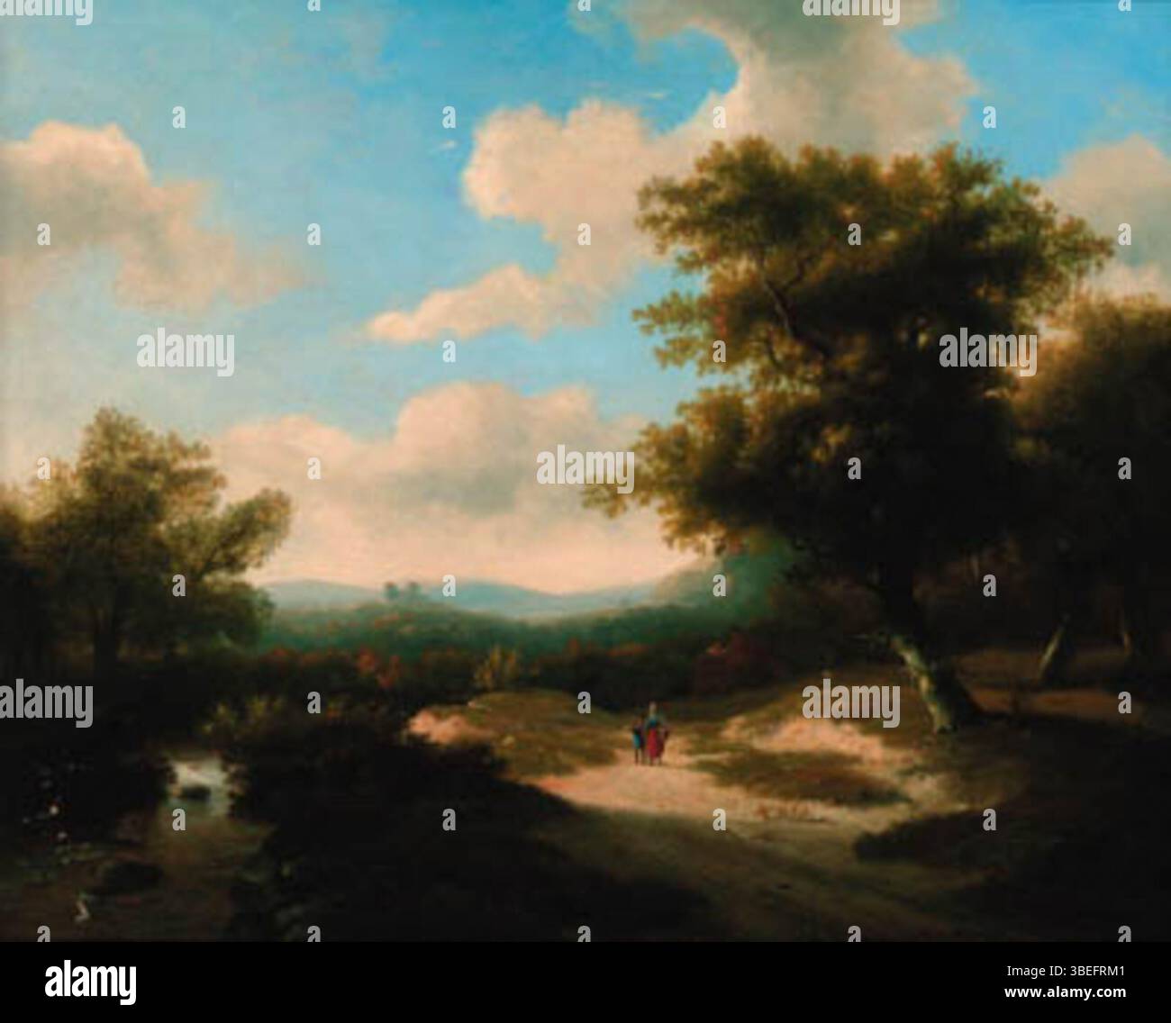 This artwork by Marinus Adrianus Koekkoek II portrays a wooded river ...