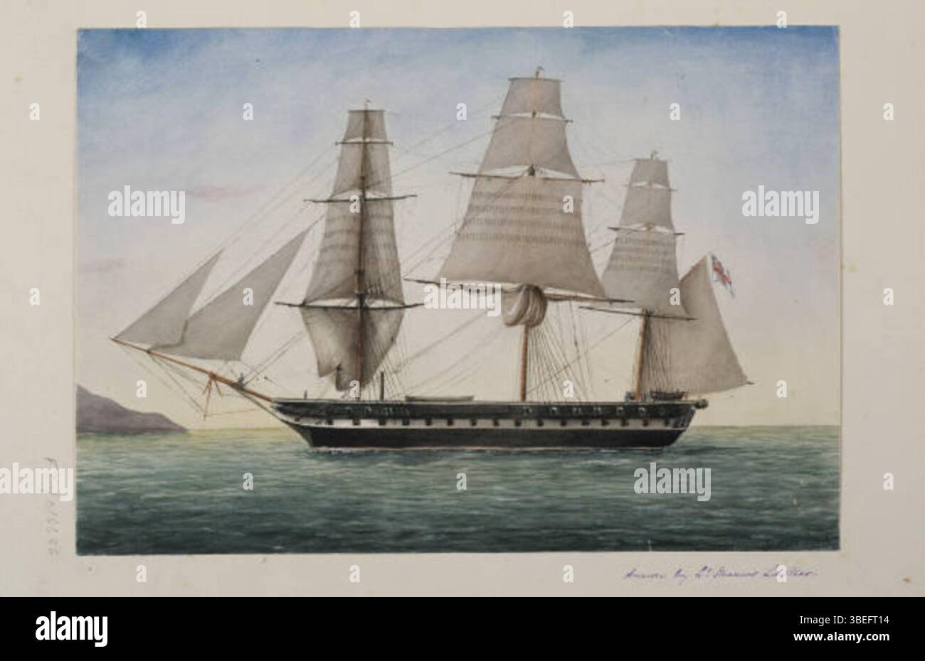 This 1850 artwork by Marcus Lowther shows the HMS Portland, with 50 ...