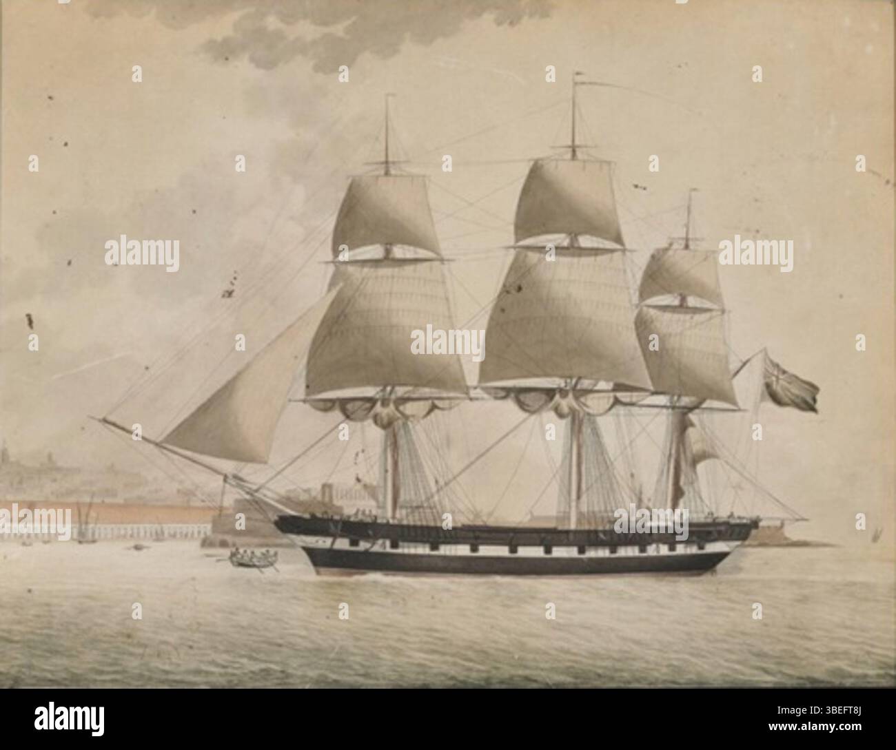 The painting depicts the ship Maitland, a Blackwall Frigate, arriving ...