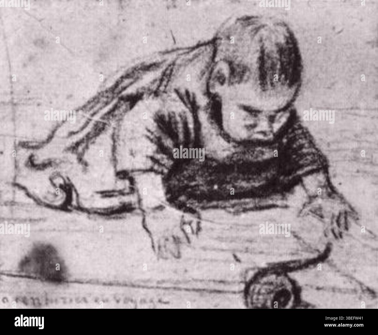 This drawing, titled 'Baby Crawling' by Vincent van Gogh, was created ...