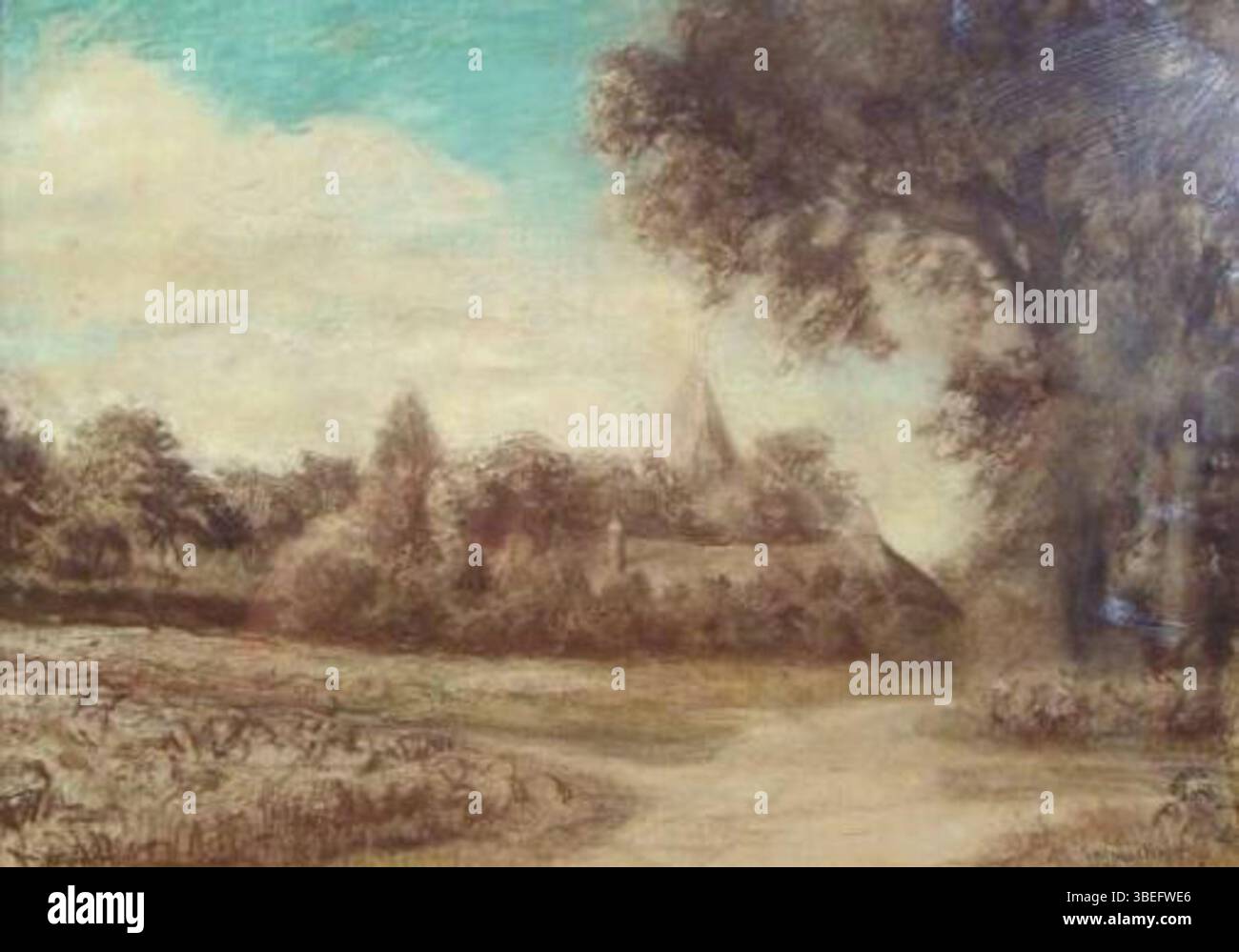 This crayon drawing by Mien Marchant, created in 1929, portrays a rural ...