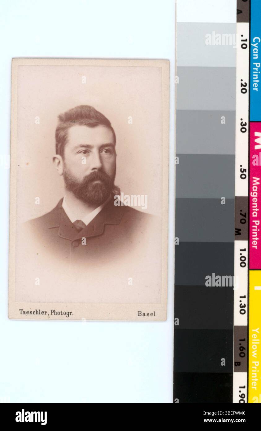 This albumen print photograph from between 1880 and 1889 depicts Albert Burckhardt-Merian. The ...